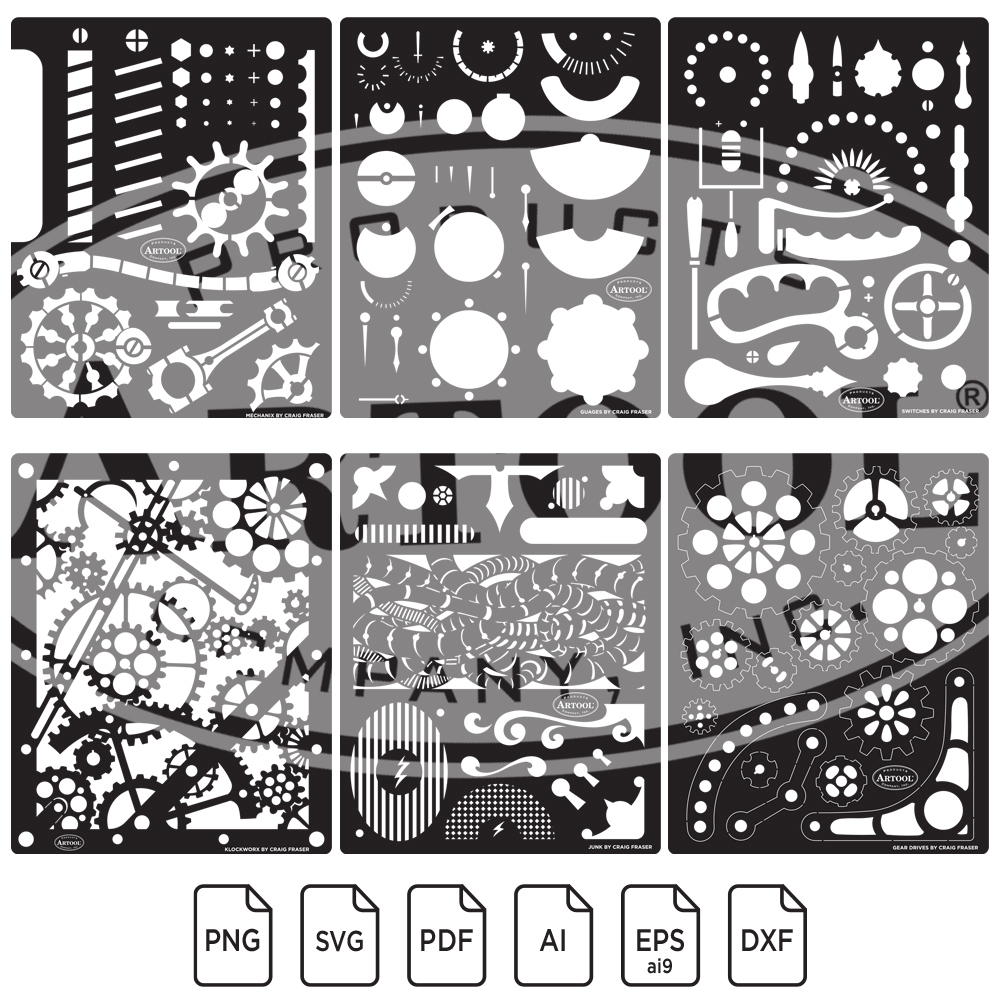 Artool Steampunk FX Freehand Digital Download Stencil Set: Anest Iwata ...